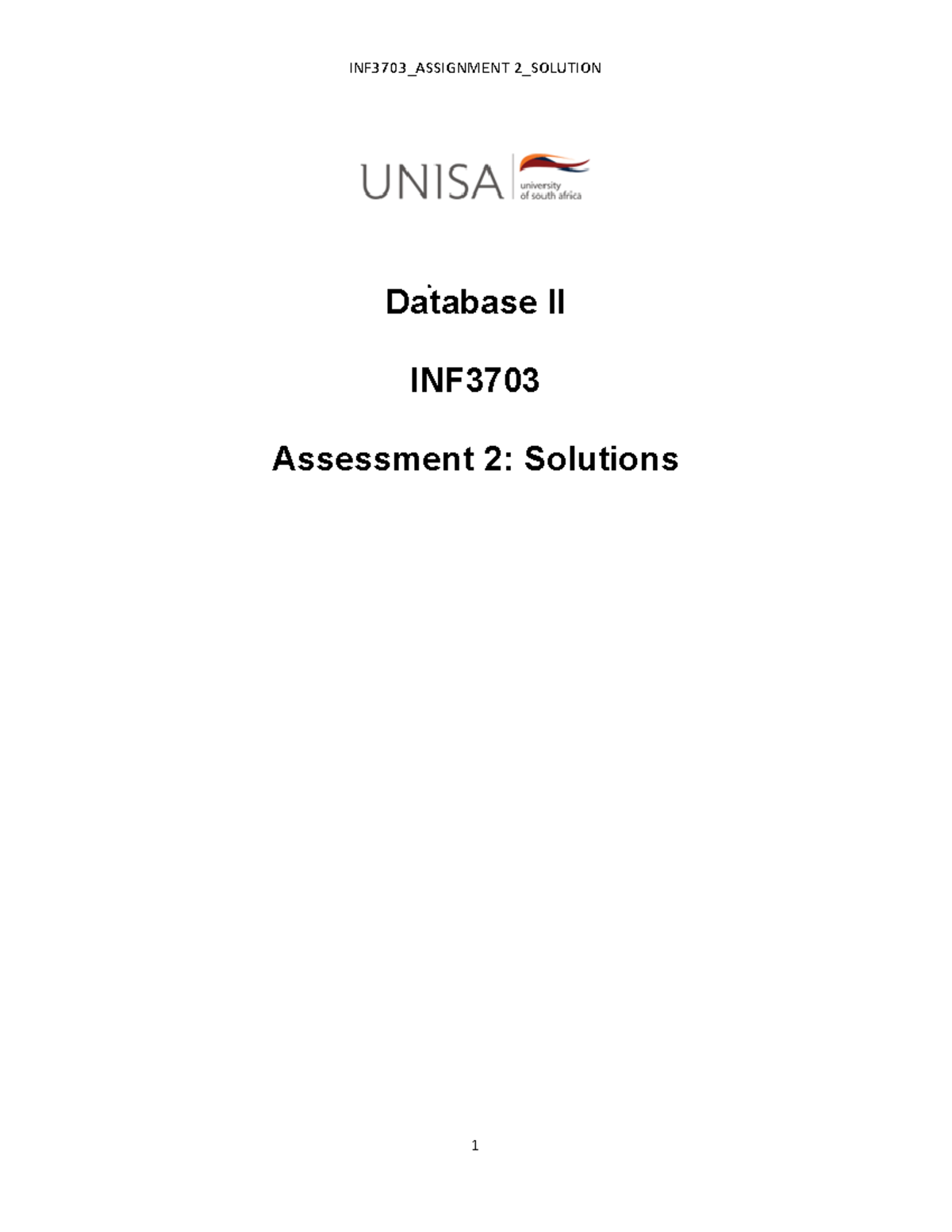 INF3703 Assessment 2 2023 Solutions - Database II INF Assessment 2 ...