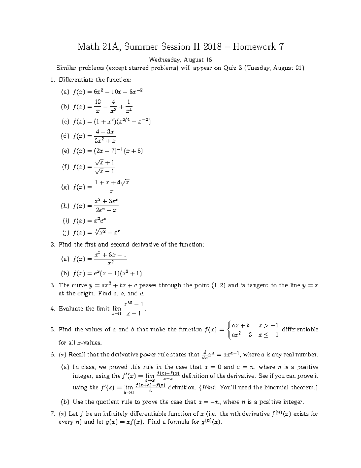 HW7 - Homework practice 7 - Math 21A, Summer Session II 2018 Homework 7 ...