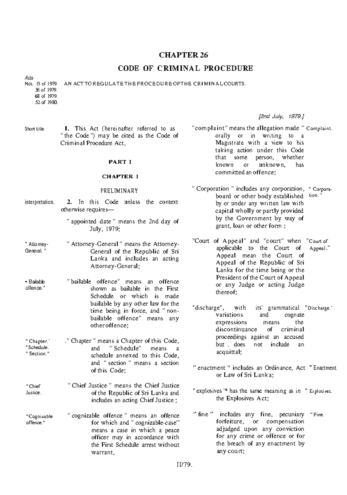 Criminal Procedure Code Acts Nos 15 Of 1979 36 Of 1979 68 Of 1979