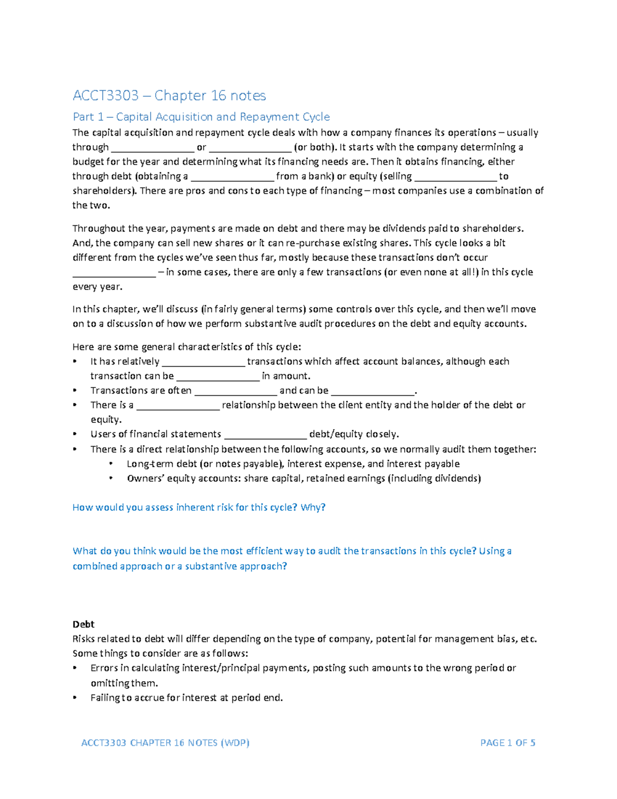 Chapter 16 notes - Student - ACCT3303 – Chapter 16 notes Part 1 ...