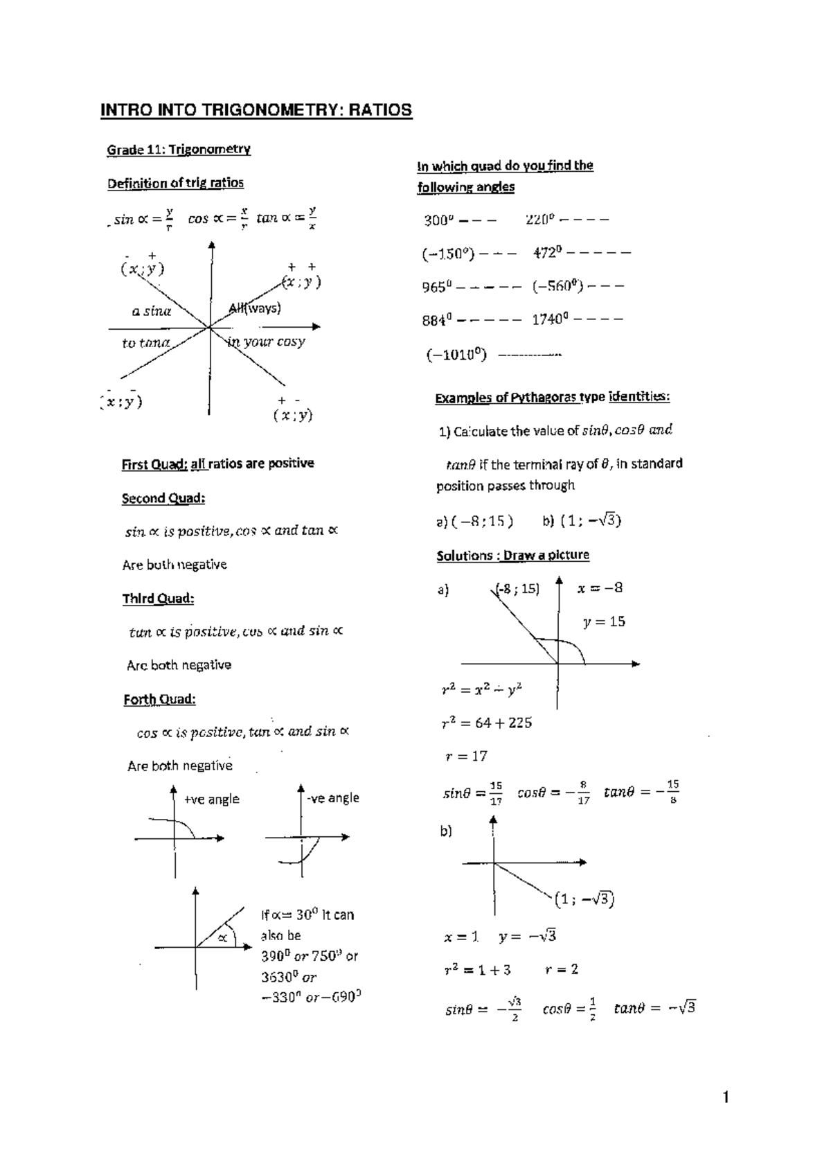 Intro INTO Trigonometry - INTRO INTO TRIGONOMETRY: RATIOS Grade 11 ...