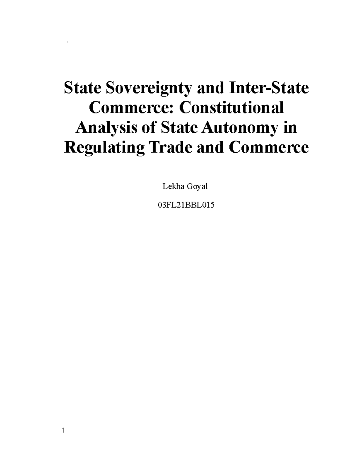 State Sovereignty and Inter-State Commerce Constitutional Analysis of ...