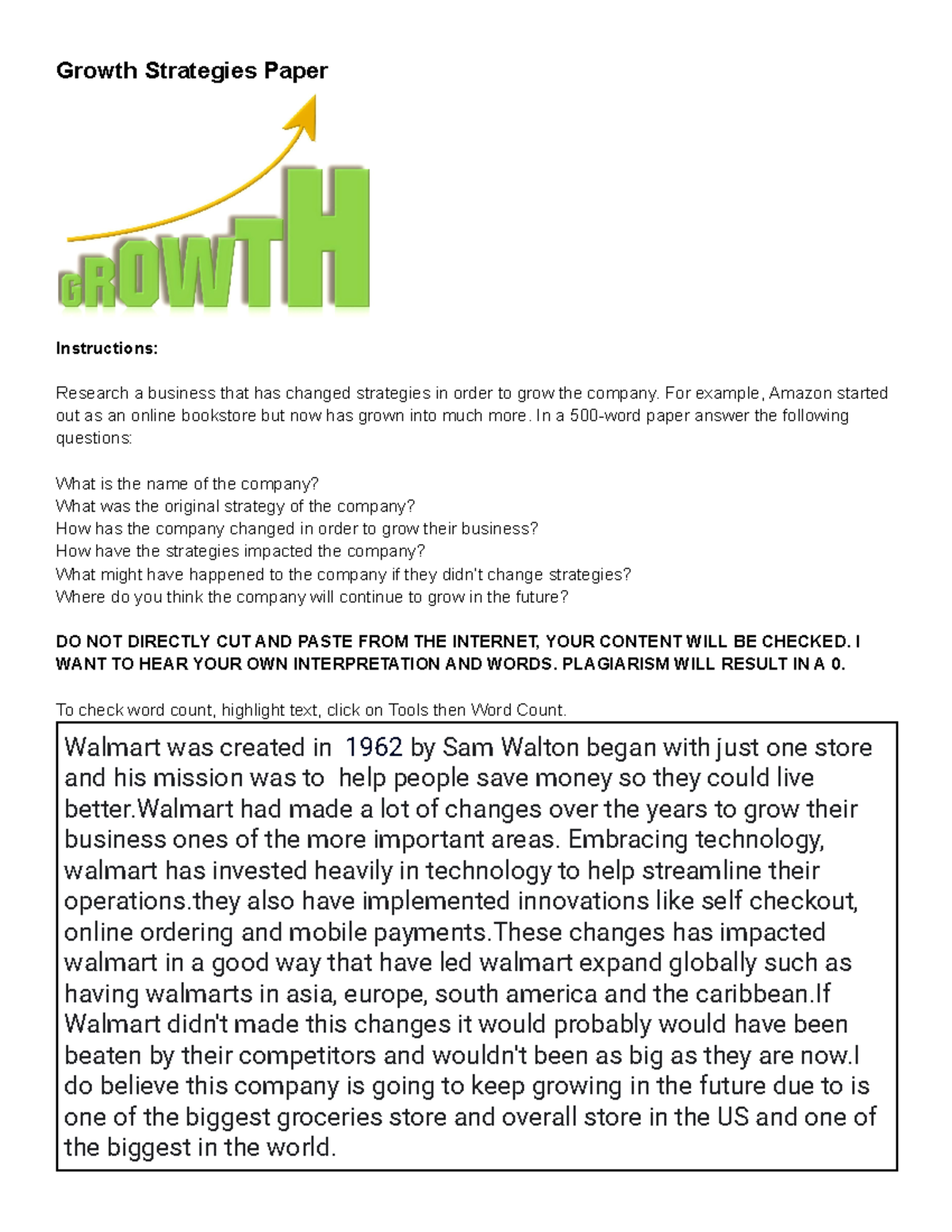 Copy of Growth Strategies Paper - Growth Strategies Paper Instructions ...