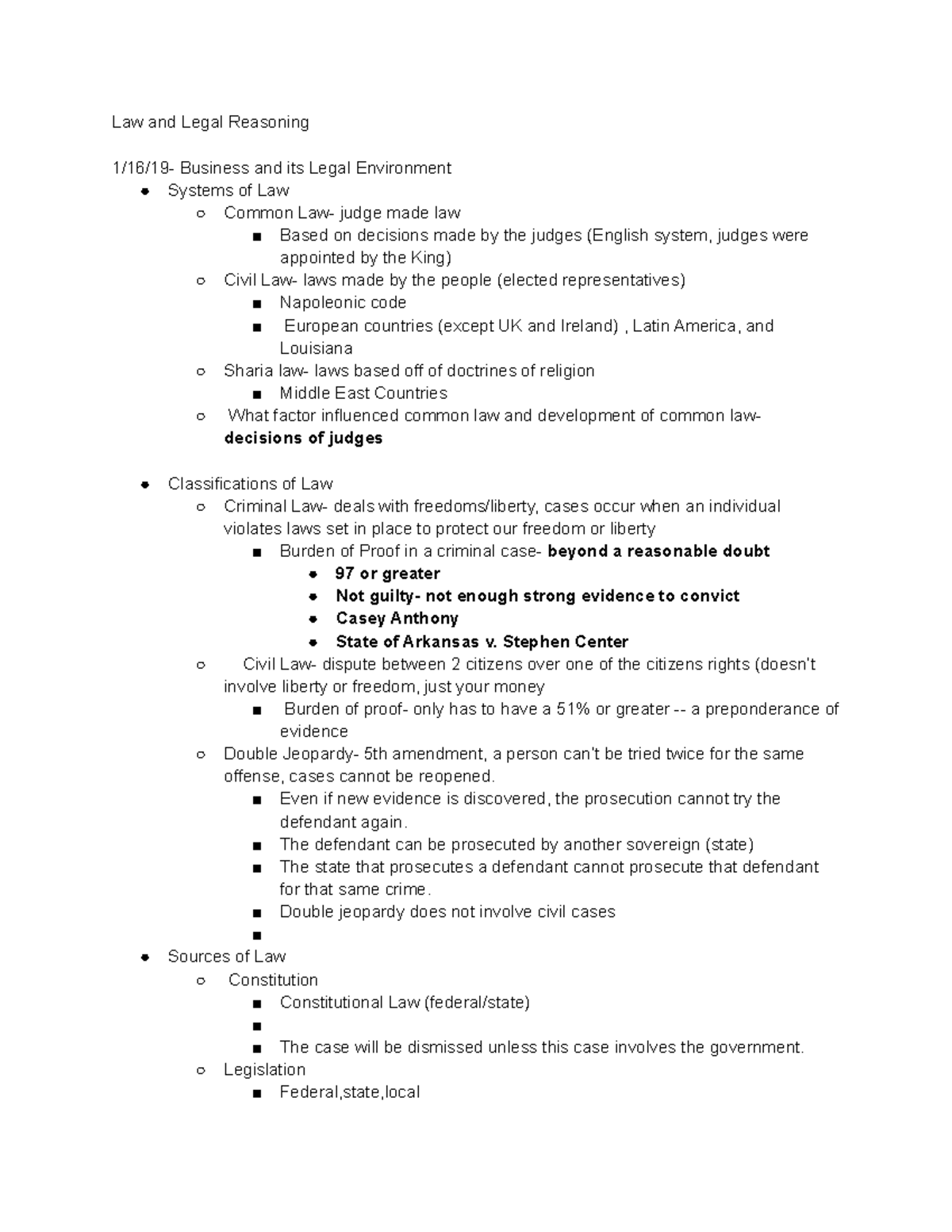BLAW Law and Legal Reasoning - Law and Legal Reasoning 1/16/19 ...