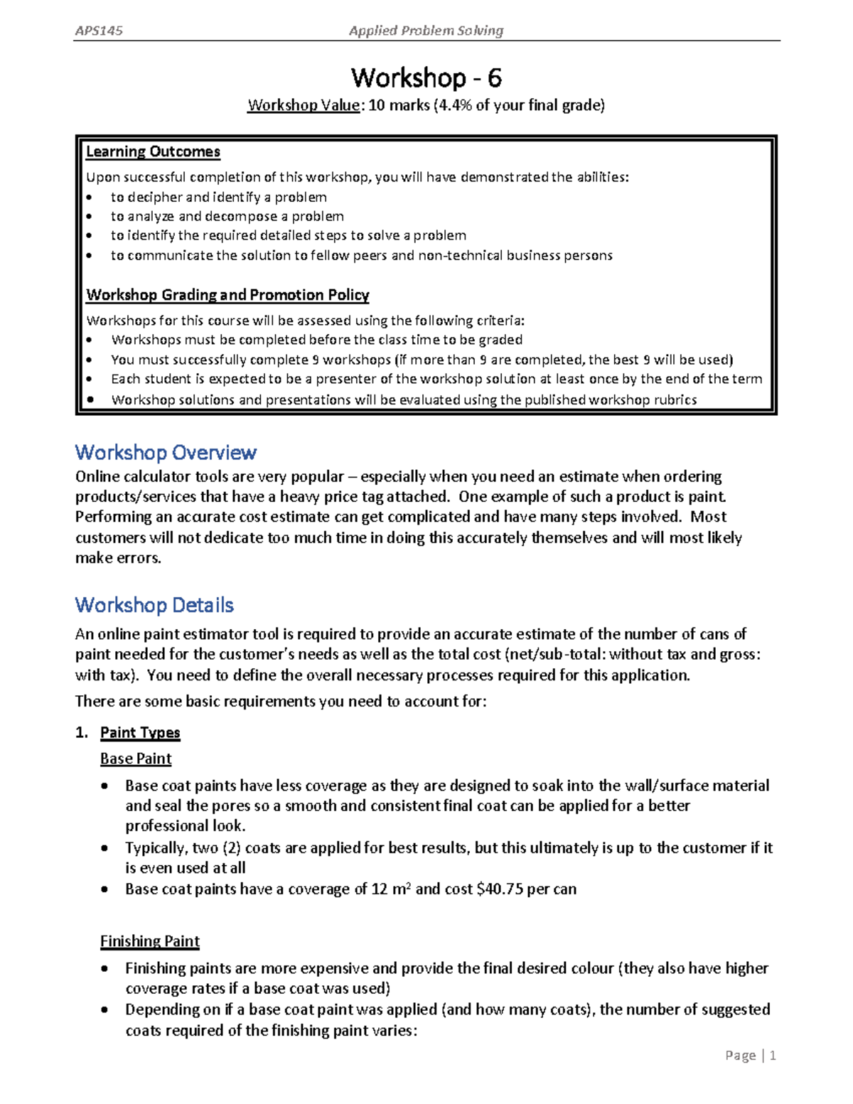 Workshop 06 - I need Pseudocode and Flowchart . details are on the pdf file - APS145 Applied ...