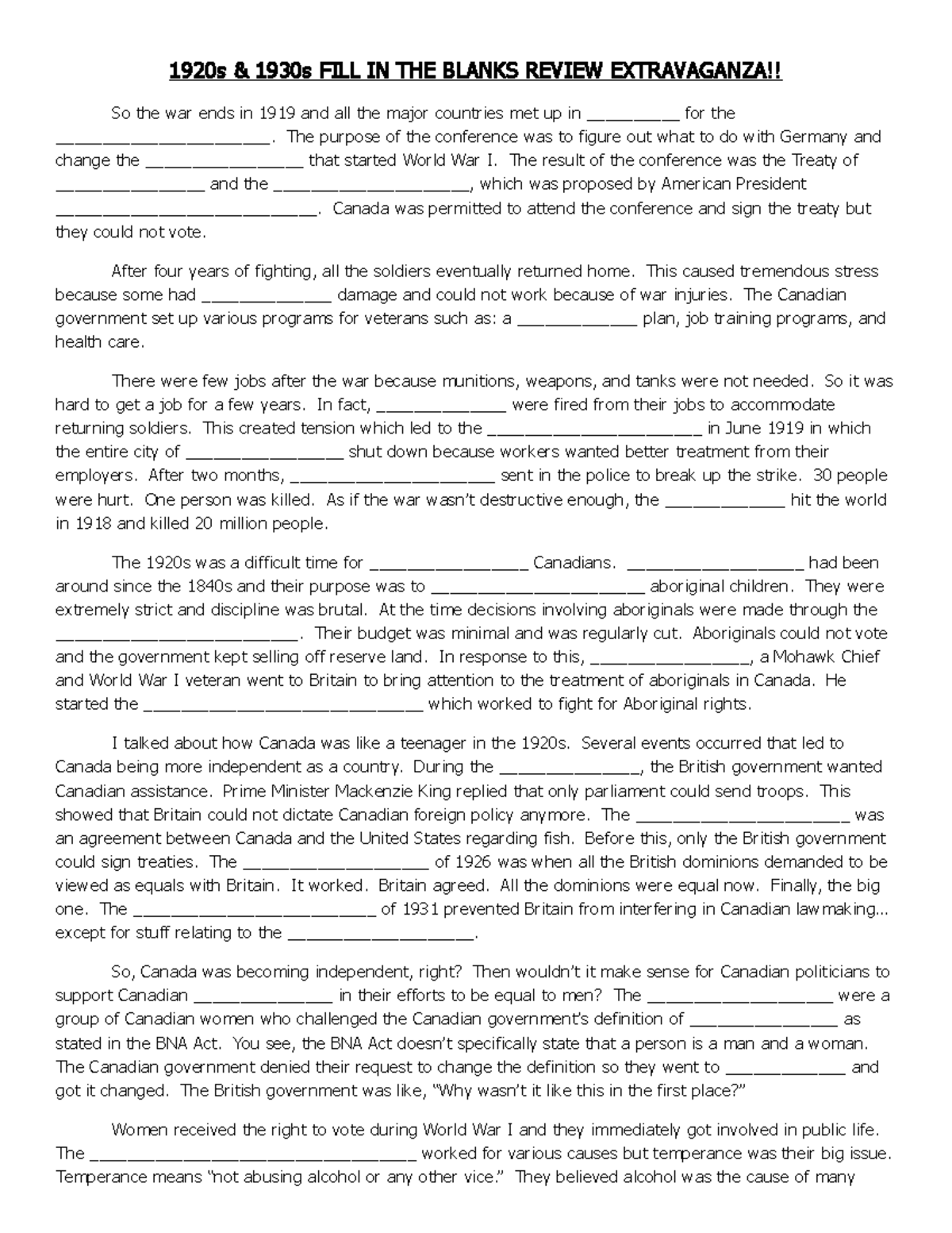 1920s 30s Review Blanks - Studocu