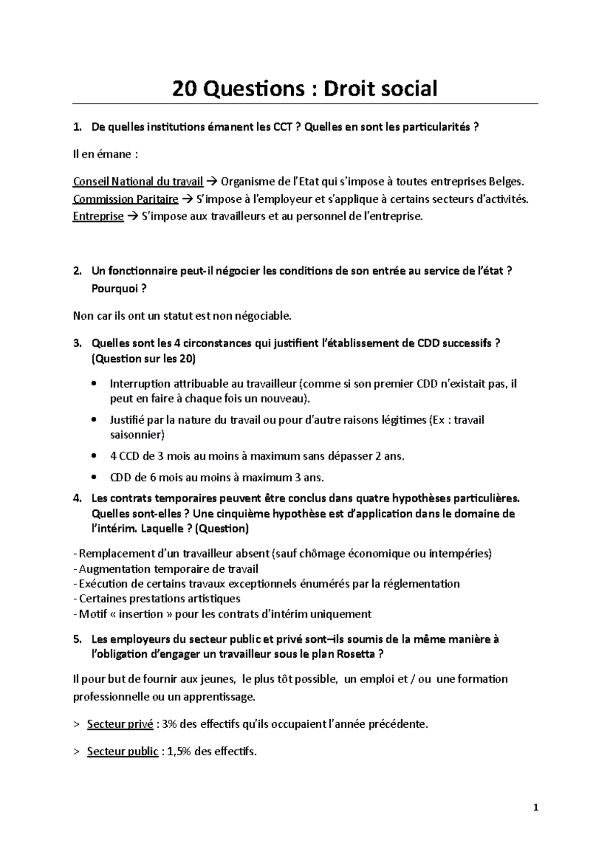 Droit social - 20 Q&R Examen - 20 Questions : Droit social De quelles ...