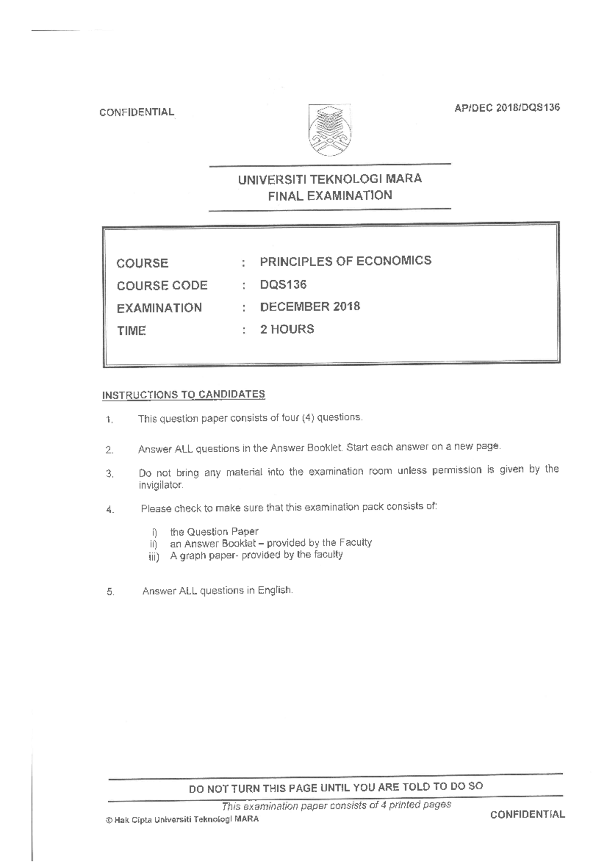 PAST YEAR QUESTION FOR DQS136 - uitm shah alam - Studocu