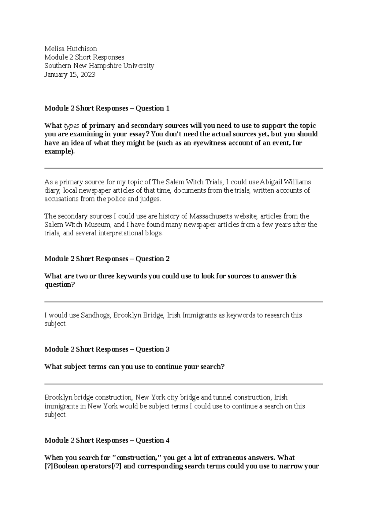 Module 2 Short Responses - Melisa Hutchison Module 2 Short Responses ...