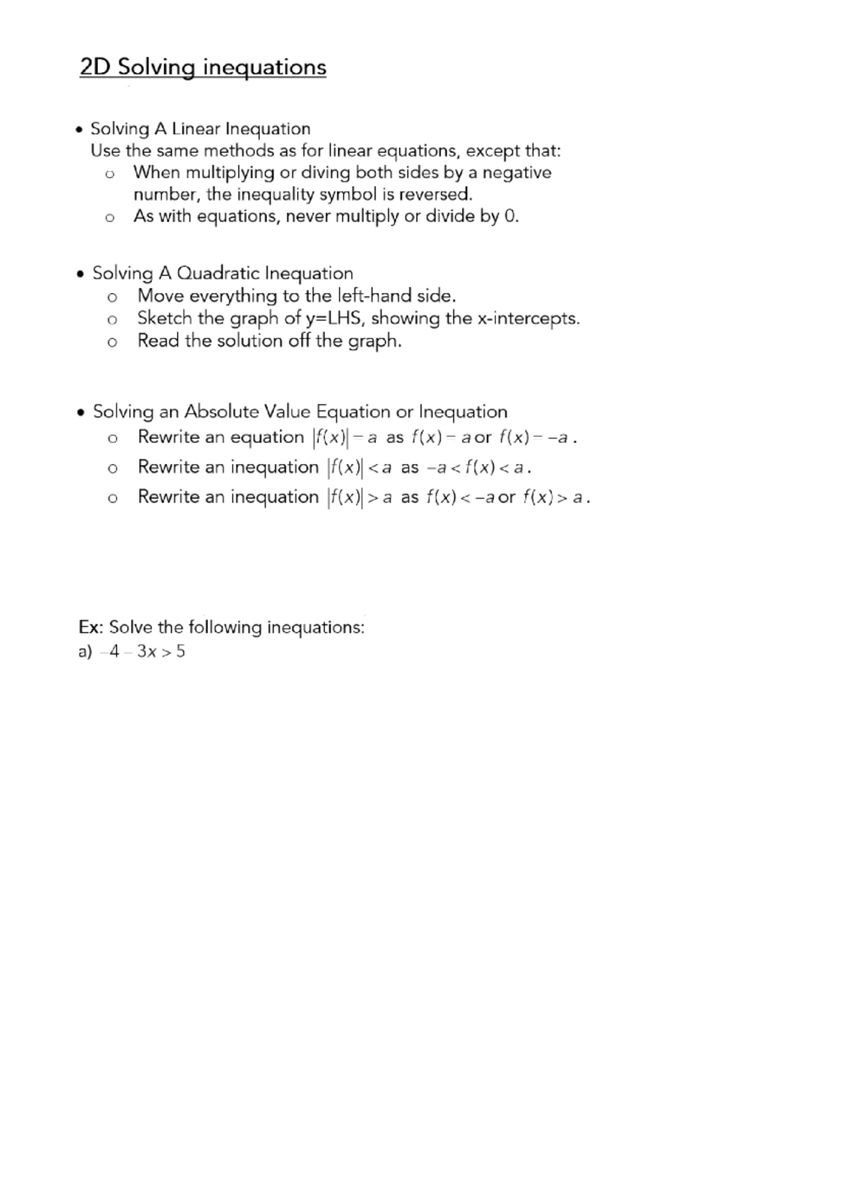 2D Solving inequations - Studocu