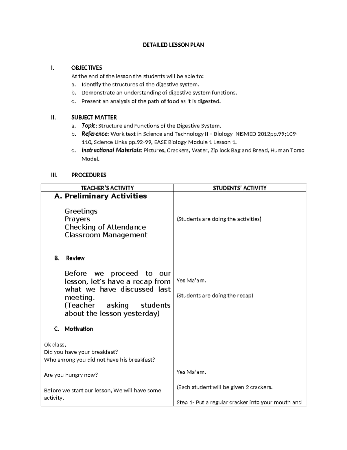 Detailed Lesson PLAN - Details - DETAILED LESSON PLAN I. OBJECTIVES At ...