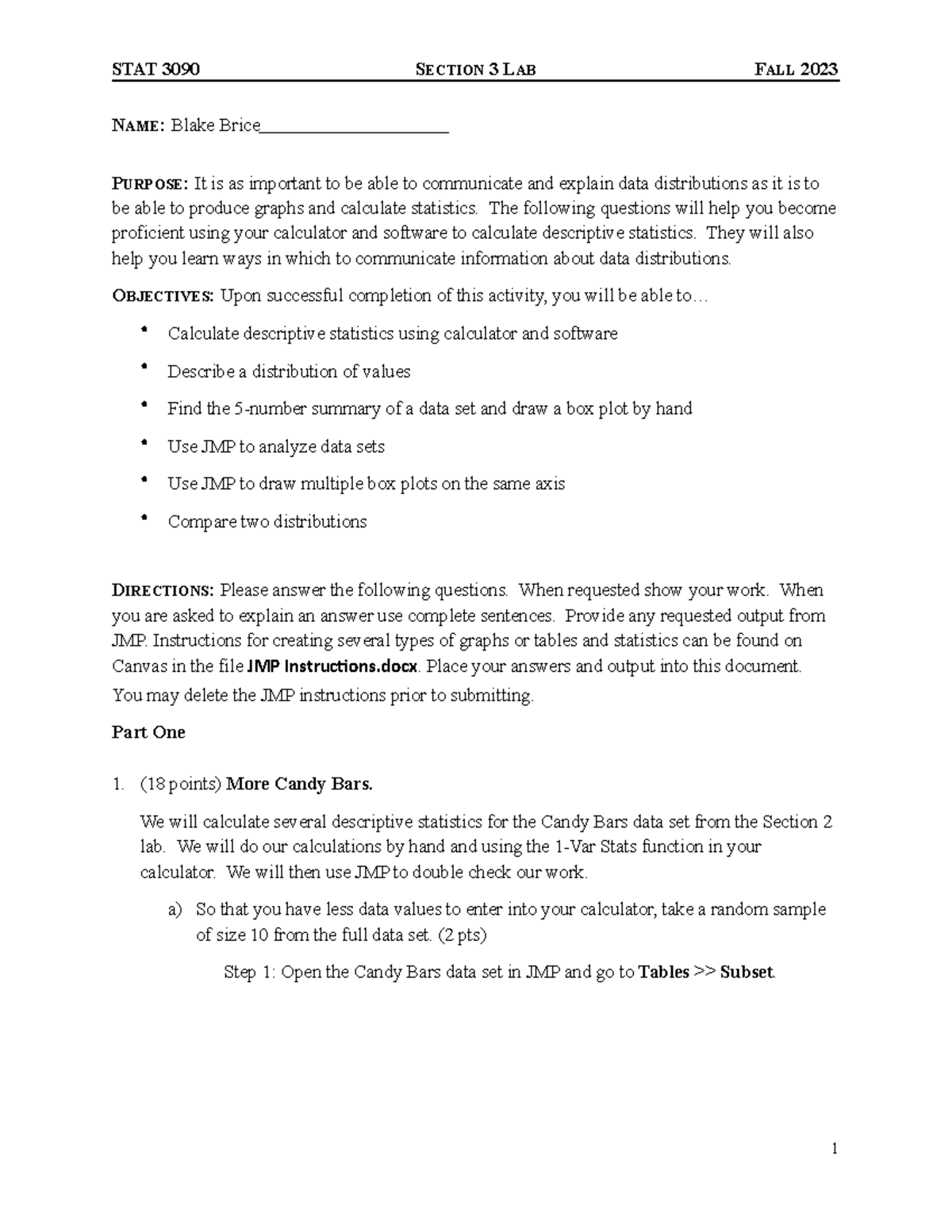 Section 3 Lab Document- N AME: Blake Brice PURPOSE: It is as important to be able to communicate ...