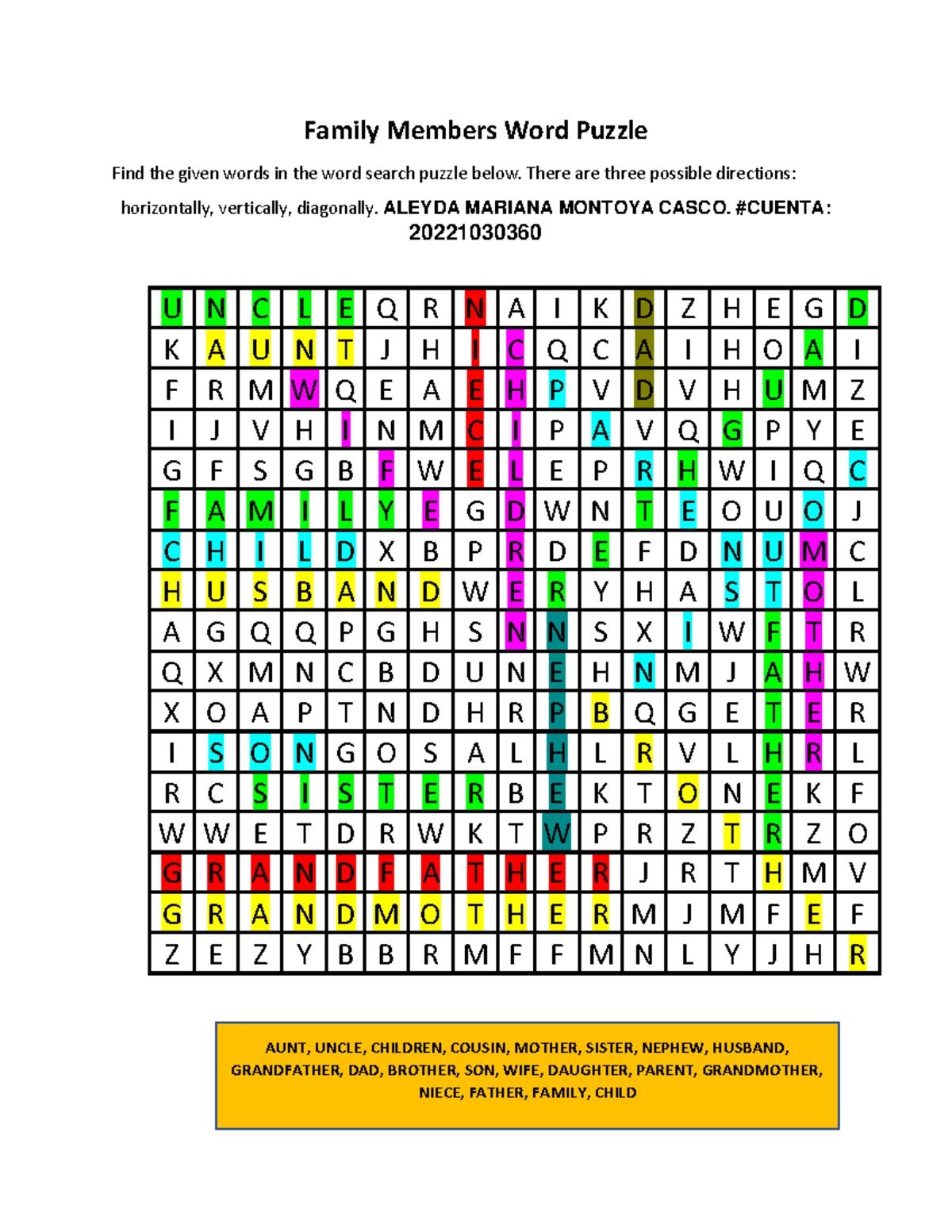Family members Word puzzle (1)' contigo - Family Members Word Puzzle ...
