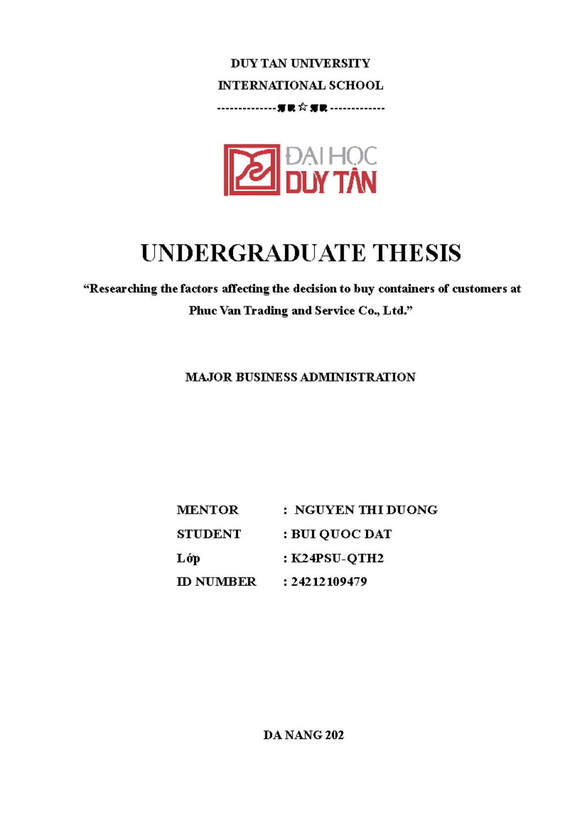 ĐỒ ÁN THỰC TẬP BÙI QUỐC ĐẠT - DUY TAN UNIVERSITY INTERNATIONAL SCHOOL ...