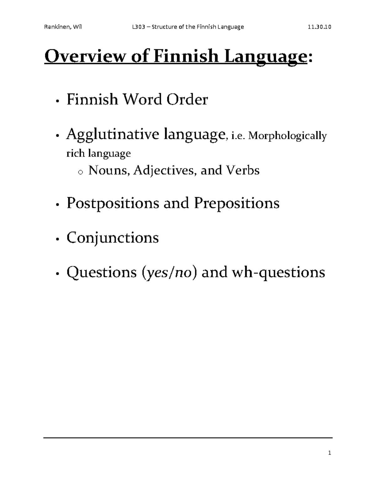 Finnish Structure - Dr. Paivi Koskinen - Rankinen, Wil L303 – Structure ...