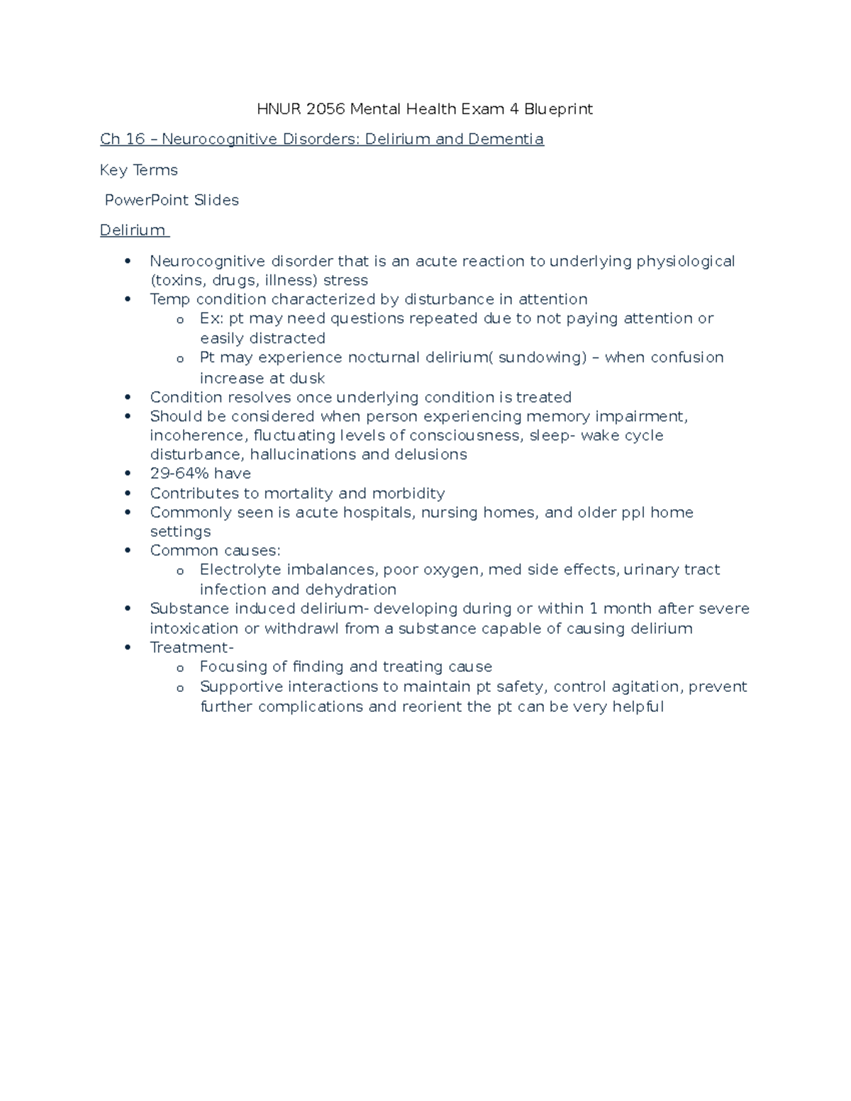 Mental Health 4 - n/a - HNUR 2056 Mental Health Exam 4 Blueprint Ch 16 ...