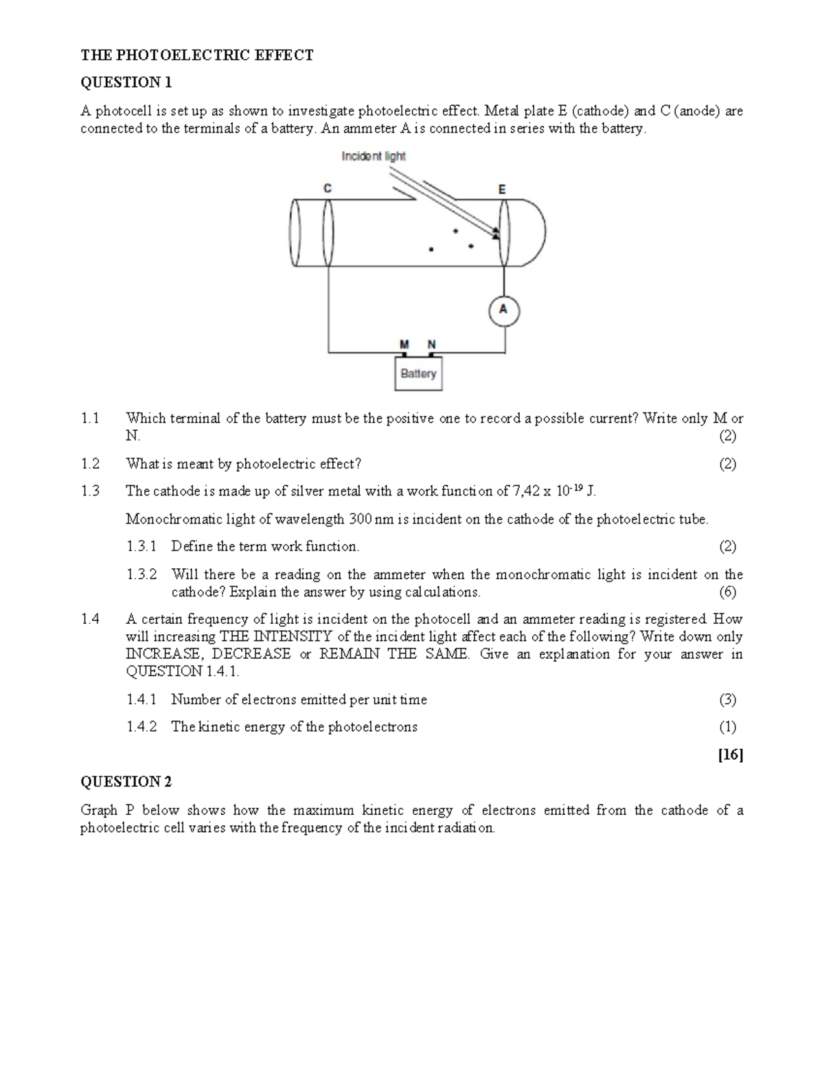 THE Photoelectric Effect - THE PHOTOELECTRIC EFFECT QUESTION 1 A ...