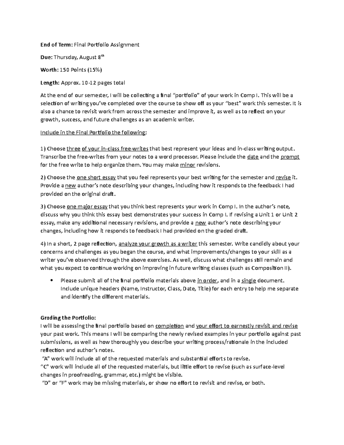 End of Term Porfolio Assignment - End of Term: Final Portfolio ...