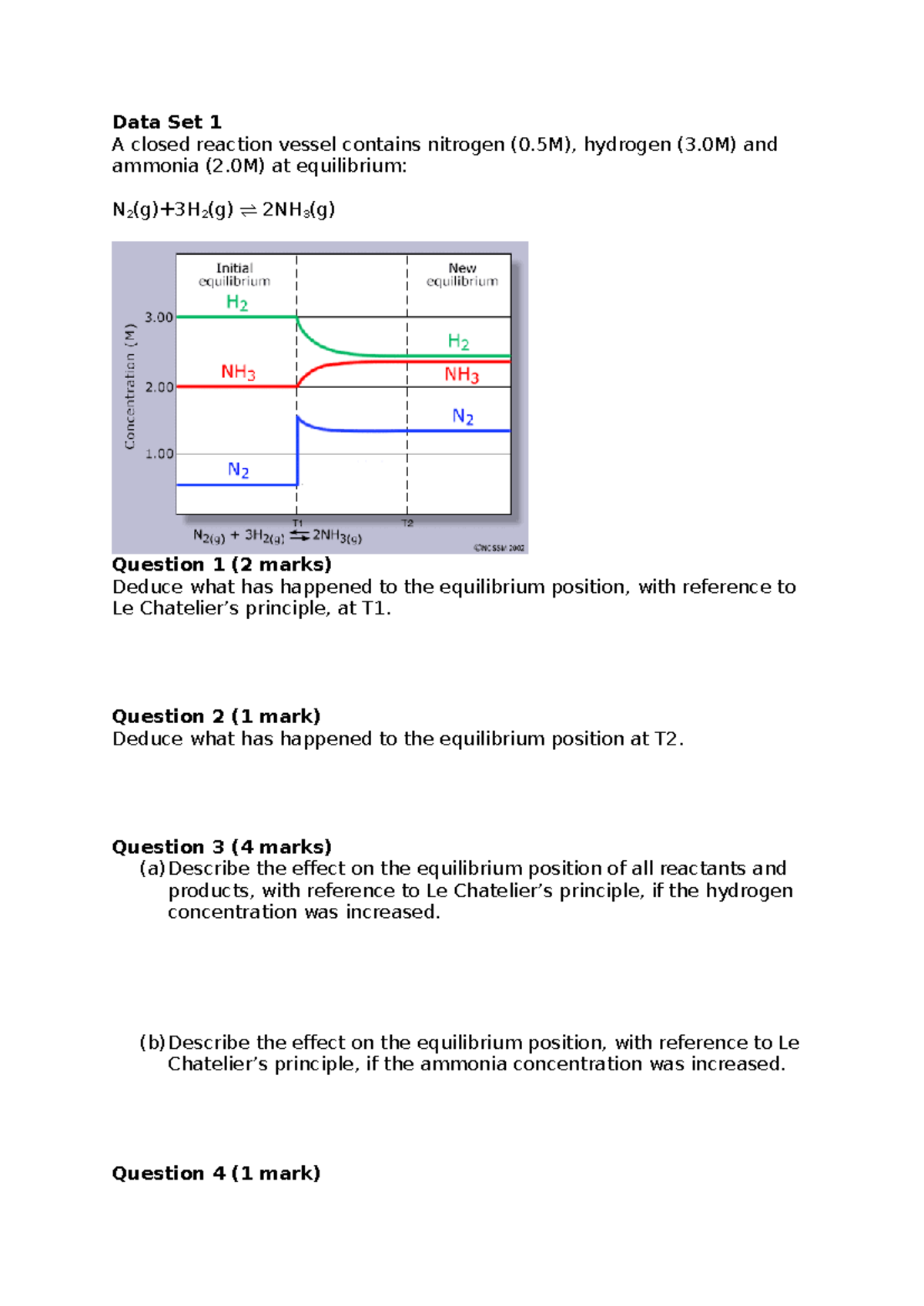 Prac q's chem IA1 - .... - Data Set 1 A closed reaction vessel contains ...