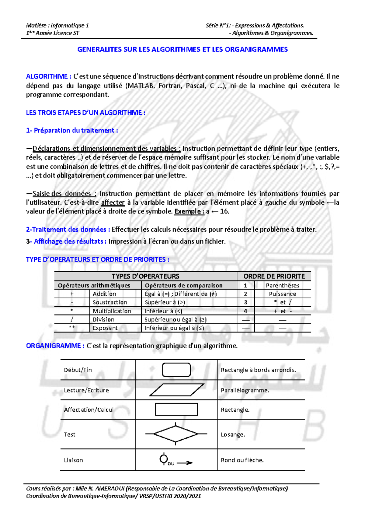 Cours-1 Algo - Cours-1 Algo - Matière : Informatique 1 Série N°1 ...