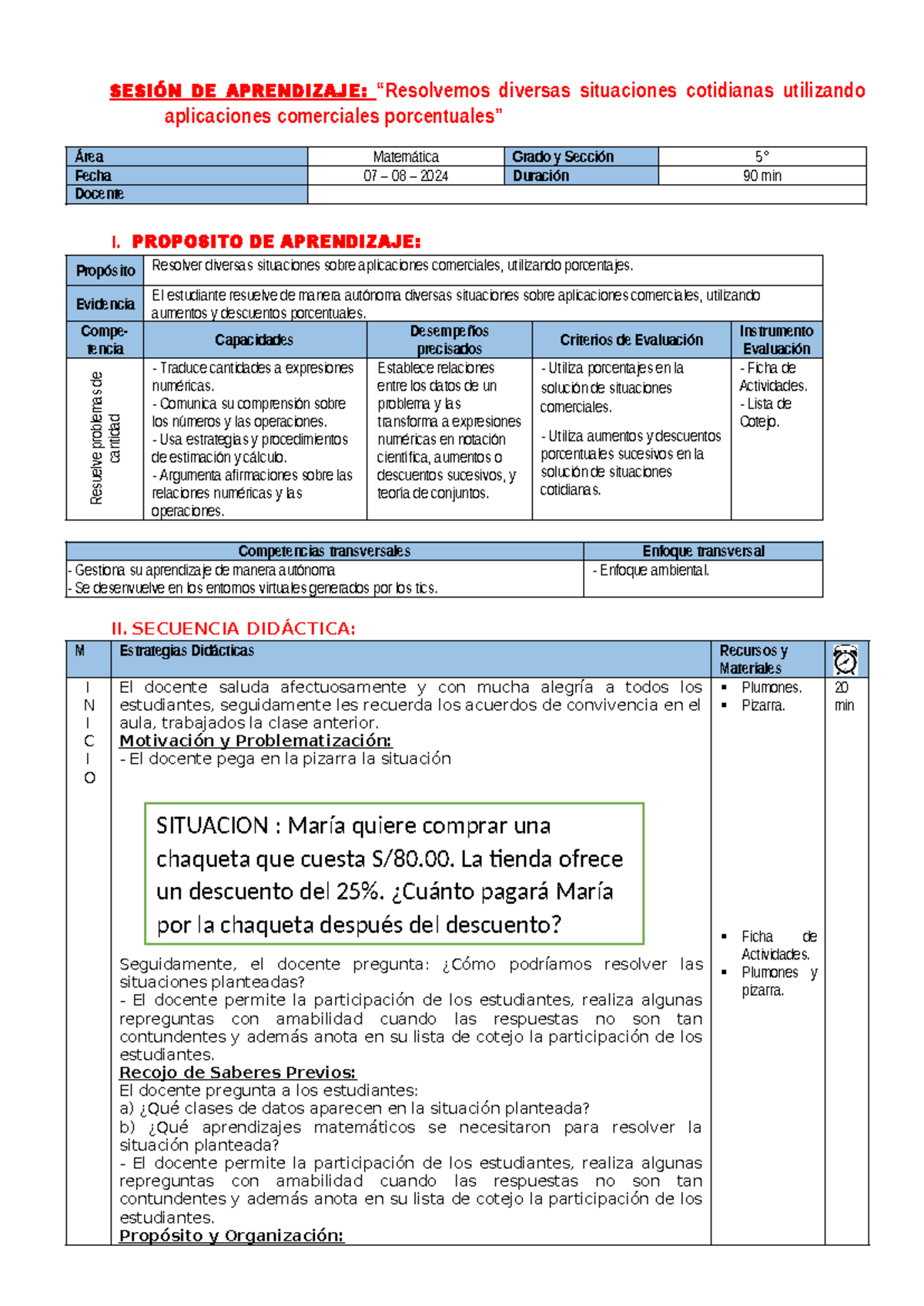 4°- Sesion 1-UA5 - 2024 - NAAAA - SESIÓN DE APRENDIZAJE: “Resolvemos diversas situaciones ...
