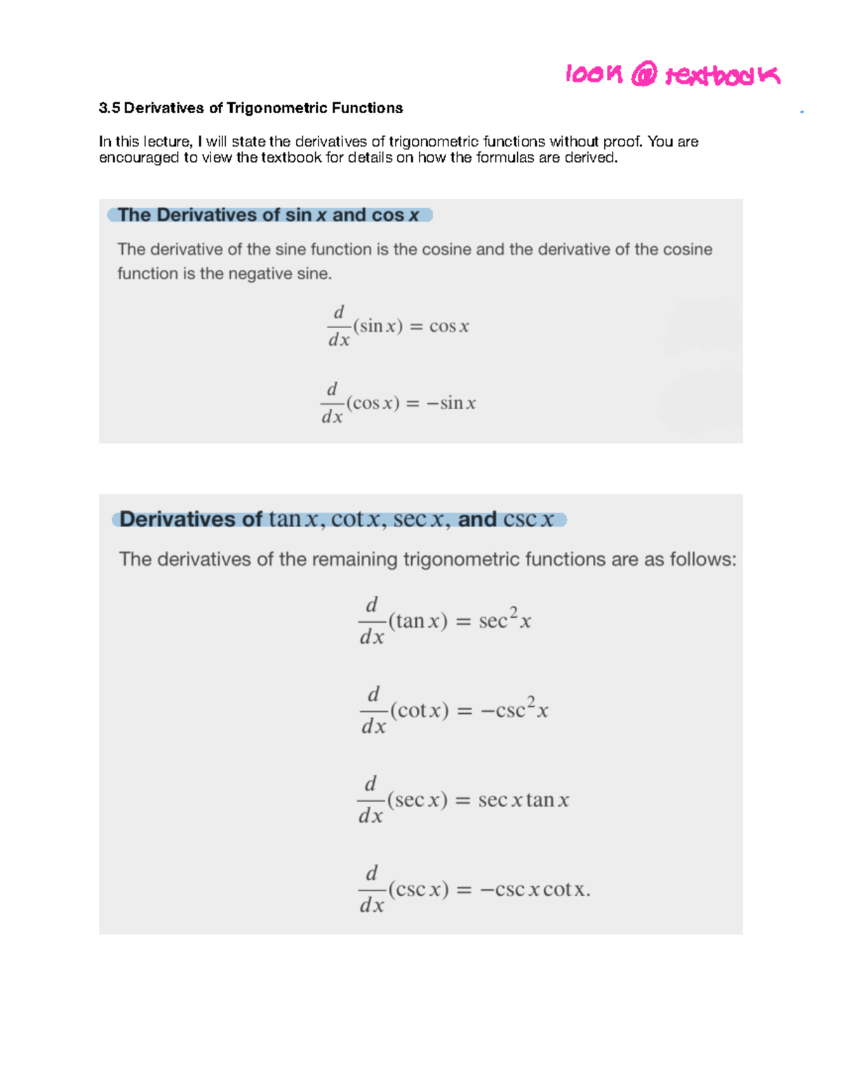Calculus - lecture notes - 3 Derivatives of Trigonometric Functions In ...