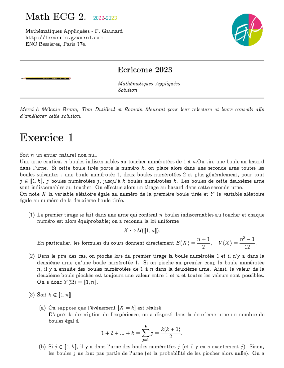Ecricome 23cor - concours - Math ECG 2. 2022 - 2023 Mathématiques ...