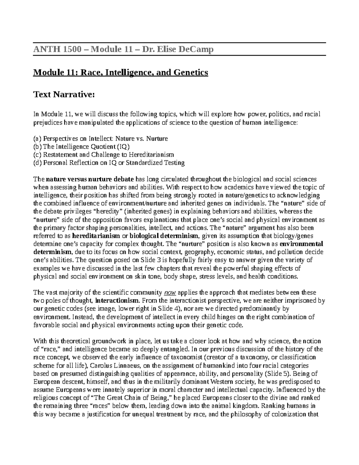 Module 11 Narrative - Dr.DeCamp - ANTH 1500 – Module 11 – Dr. Elise ...