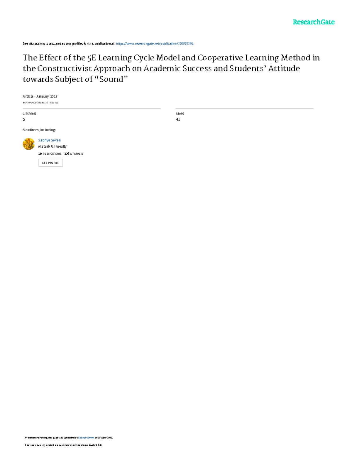 The Effect of the 5E Learning Cycle Model and Coop - See discussions ...