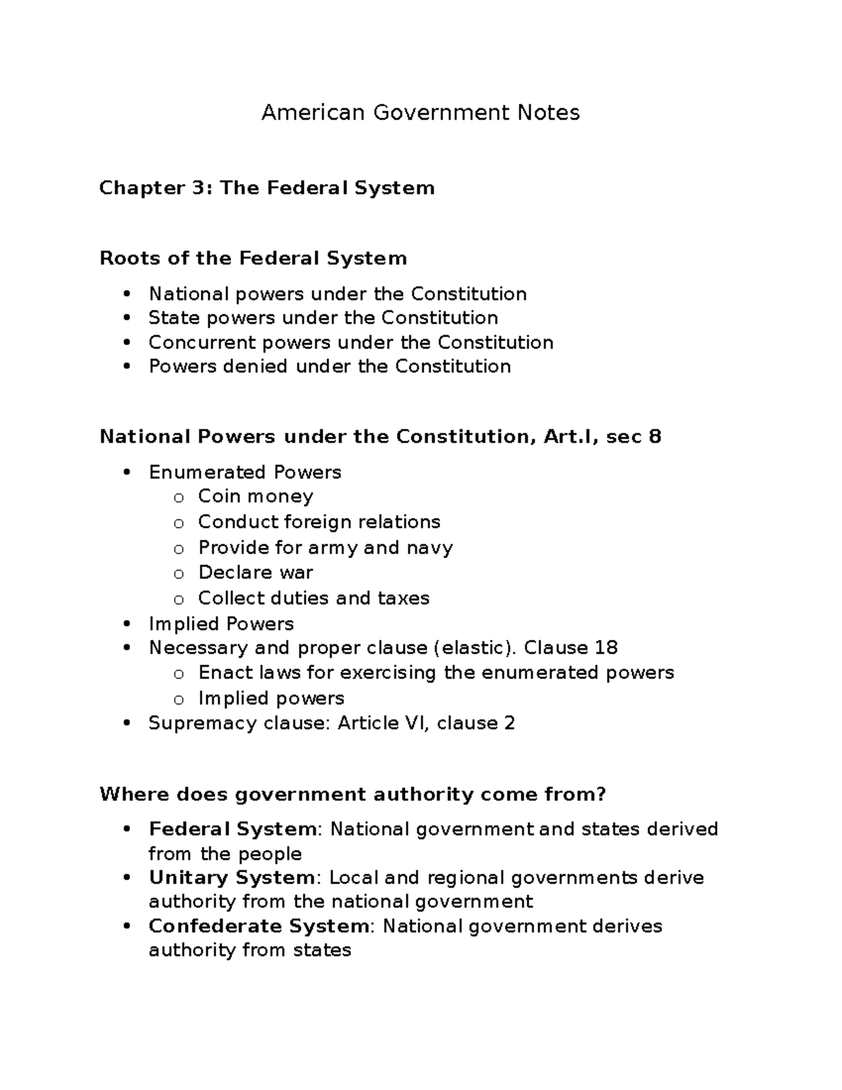 American Government Notes - American Government Notes Chapter 3: The ...