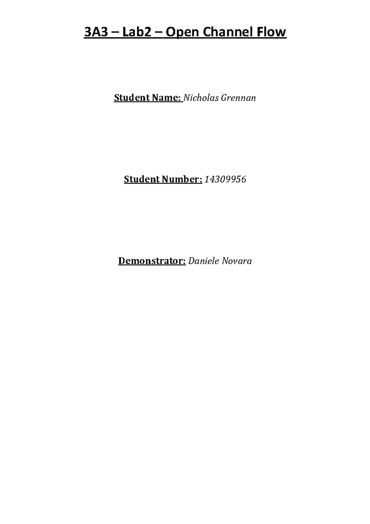 Open Channel Lab - 3A3 – Lab2 – Open Channel Flow Student Name ...