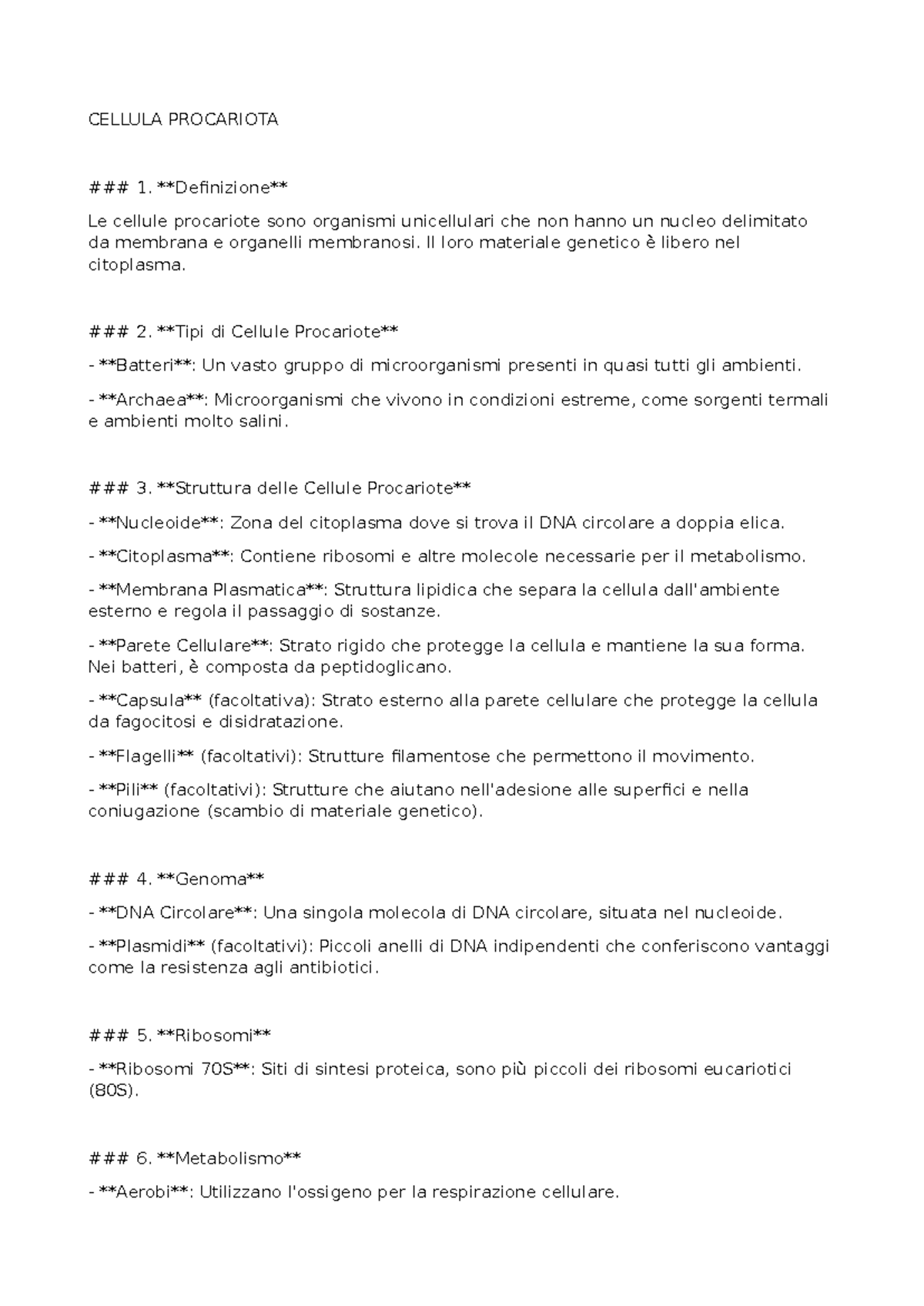 Cellula Procariota - BREVE RIASSUNTO - CELLULA PROCARIOTA 1 ...