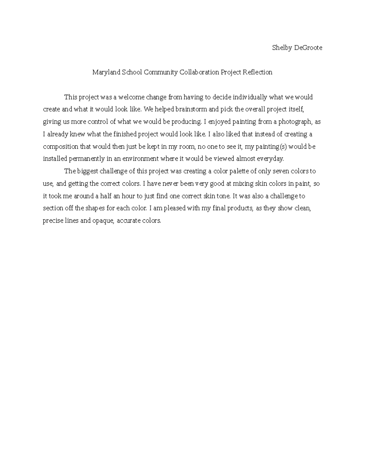 Maryland School Collaboration Project Reflection - Shel DeGroote ...