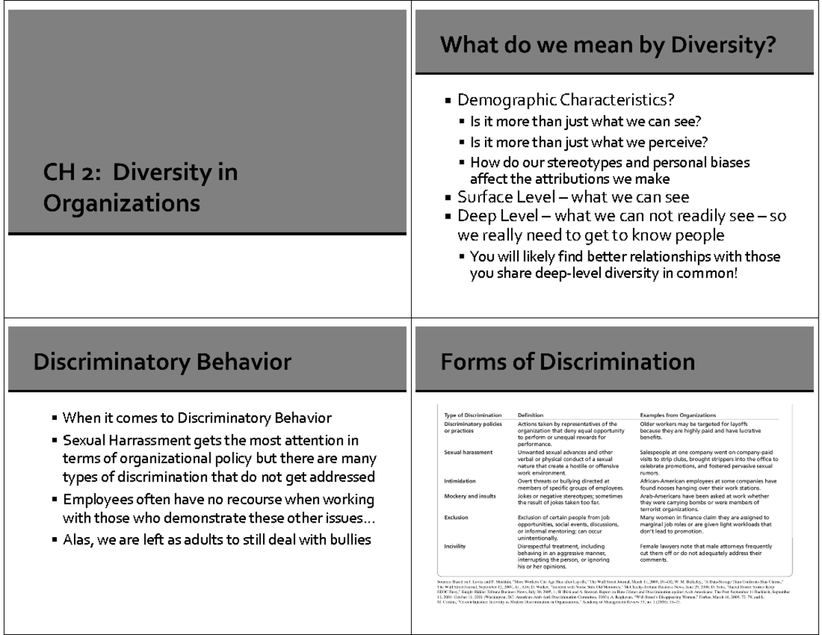 CH 2 - Diversity in Organizations - Demographic Characteristics? Is it ...