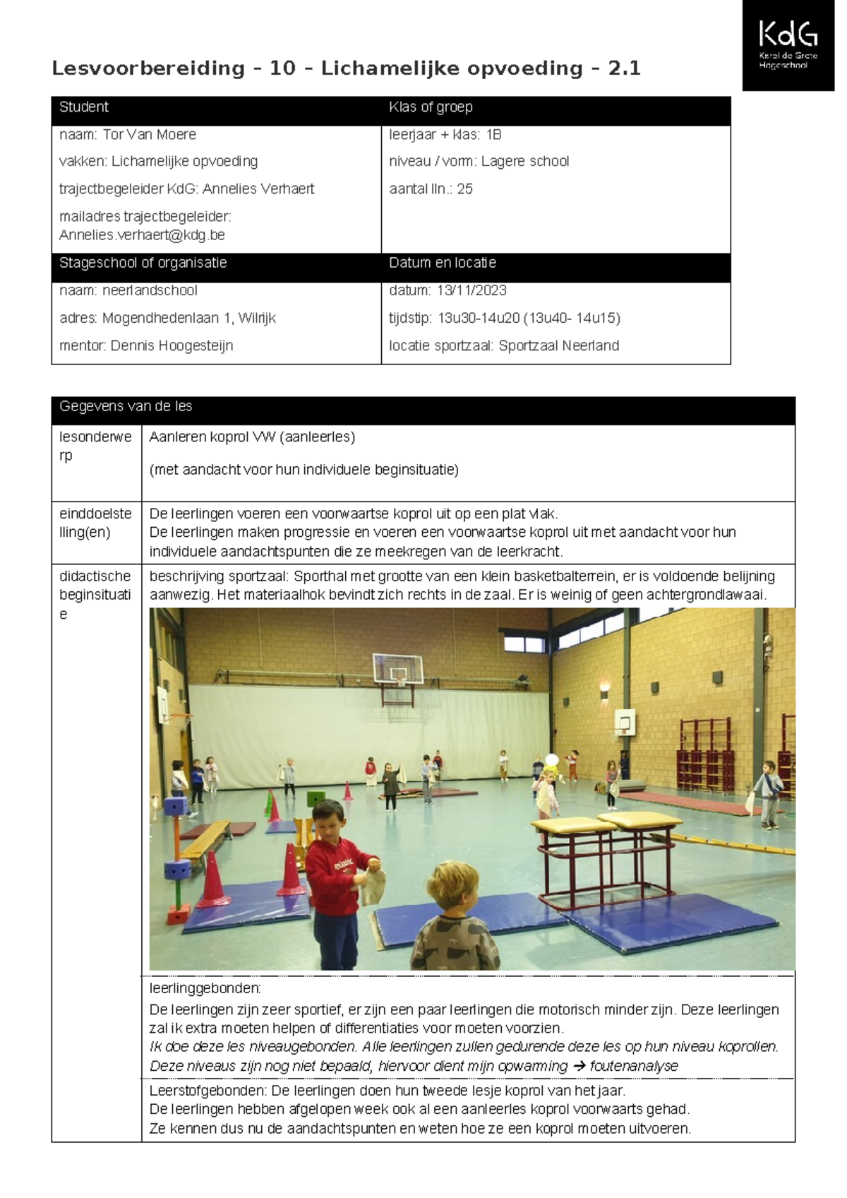 Lesvoorbereiding LO aanleren koprol 2.0 L1B - Lesvoorbereiding – 10 ...
