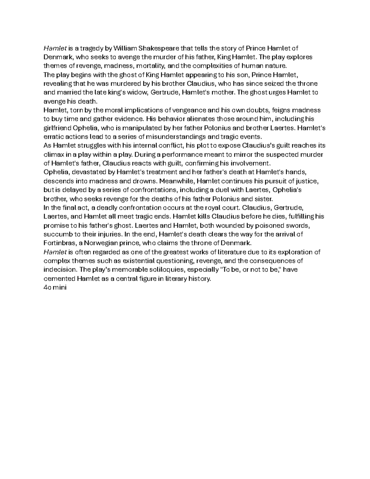 Hamlet Summary - Hamlet is a tragedy by William Shakespeare that tells ...