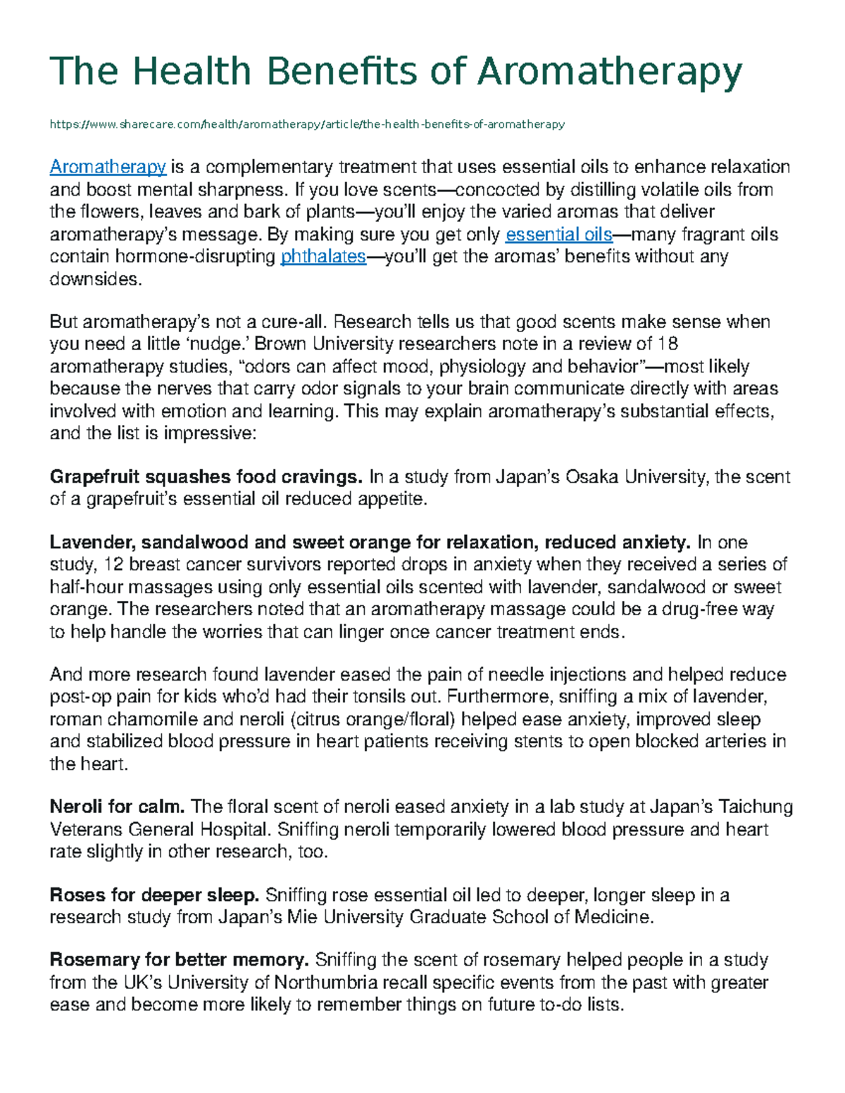 The Health Benefits of Aromatherapy article - The Health Benefits of ...