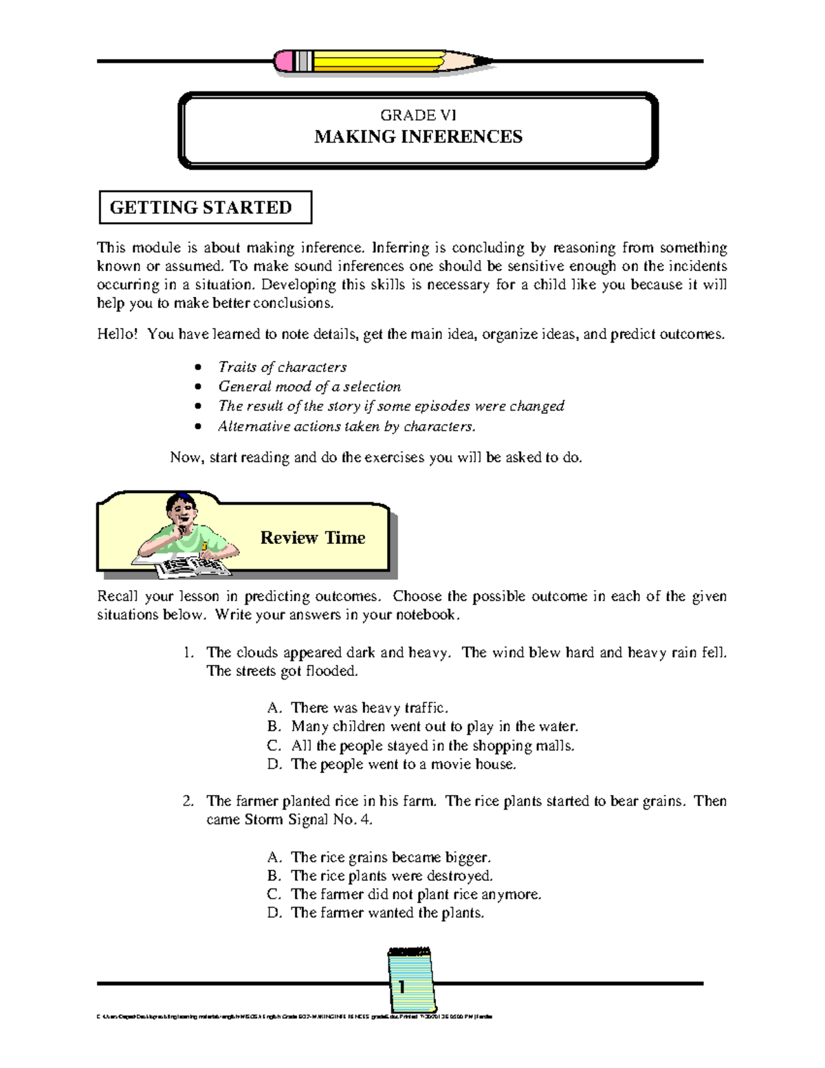32- Making Inferences grade 6 - 1 This module is about making inference ...