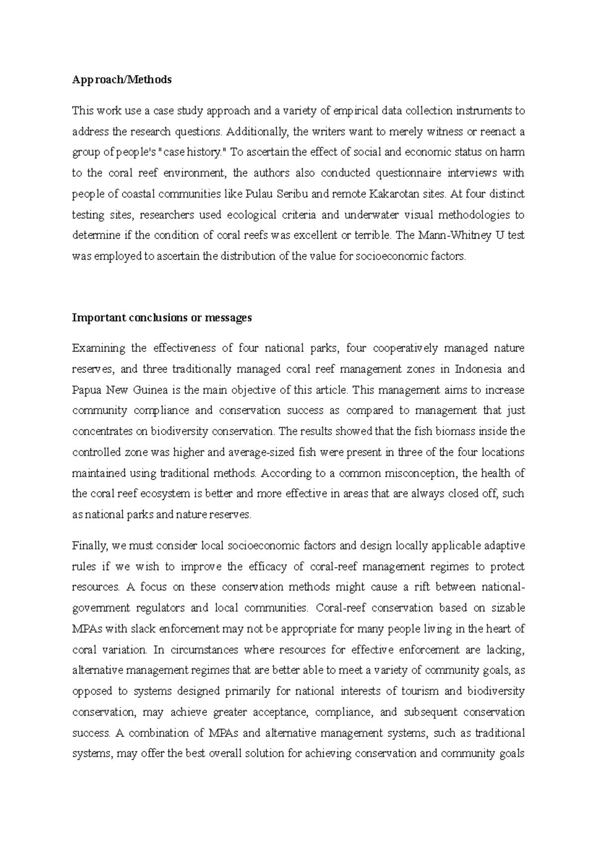 Summary Approach - example of summarizing. - Approach/Methods This work ...