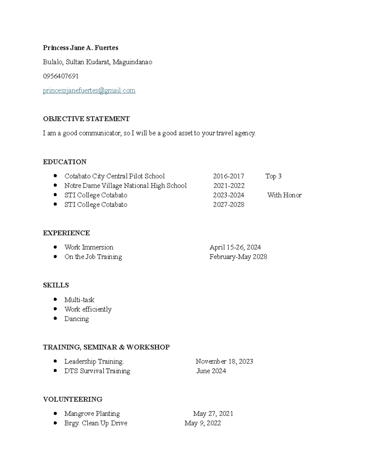 Resume Letter - skenwmwmsm - Princess Jane A. Fuertes Bulalo, Sultan ...