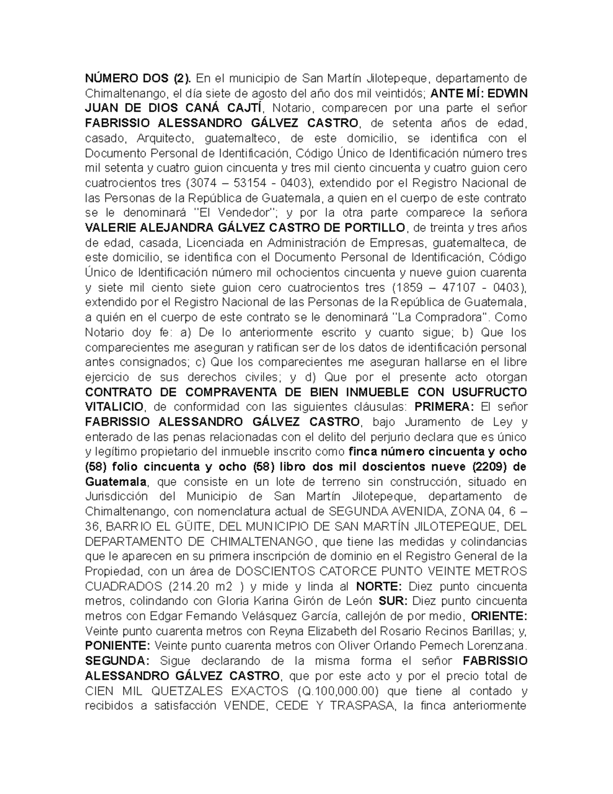 Tarea 1 - Modelo - Compraventa de Bien Inmueble con Usufructo Vitalicio ...