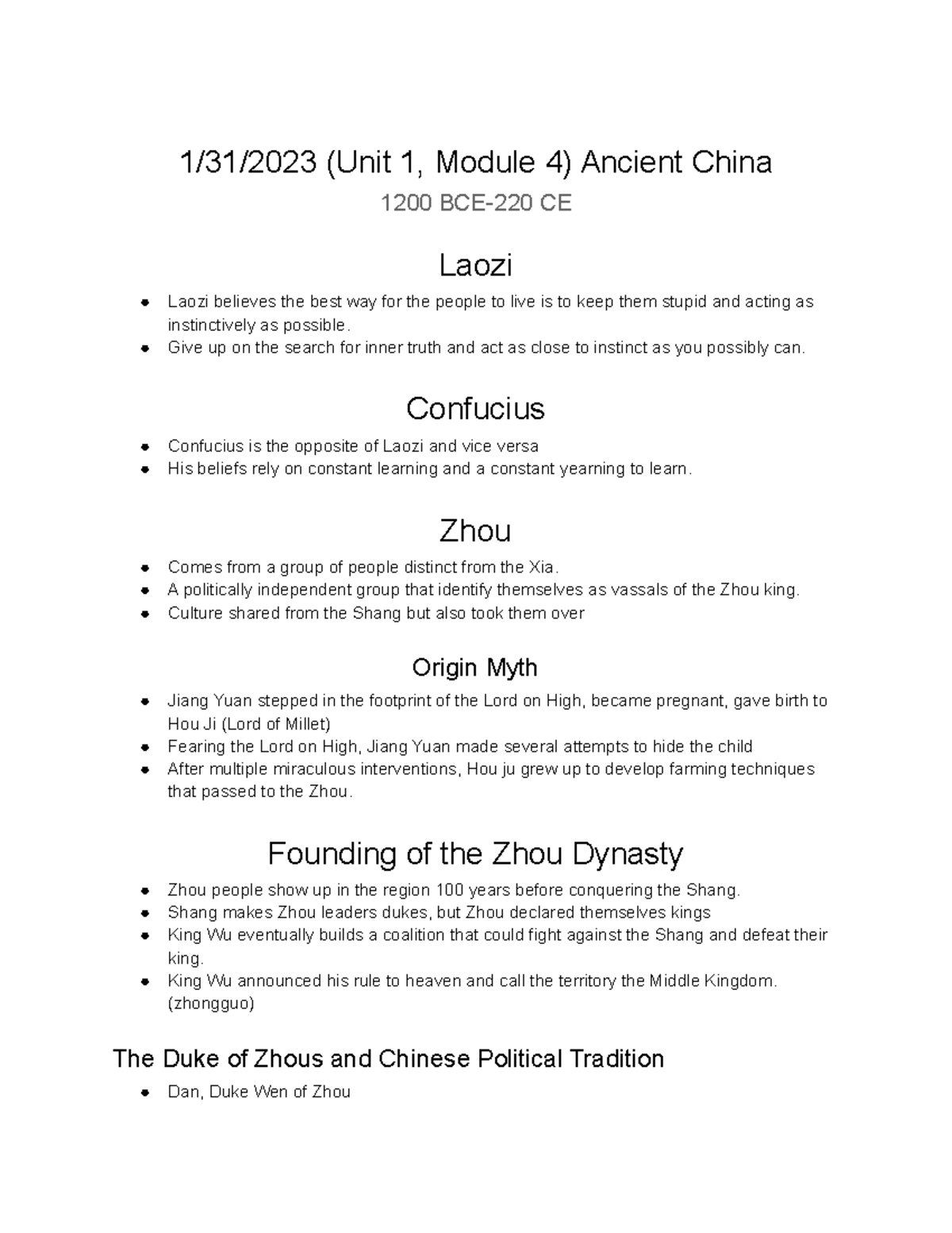 History (Kingdom Saga) - 1/31/2023 (Unit 1, Module 4) Ancient China ...
