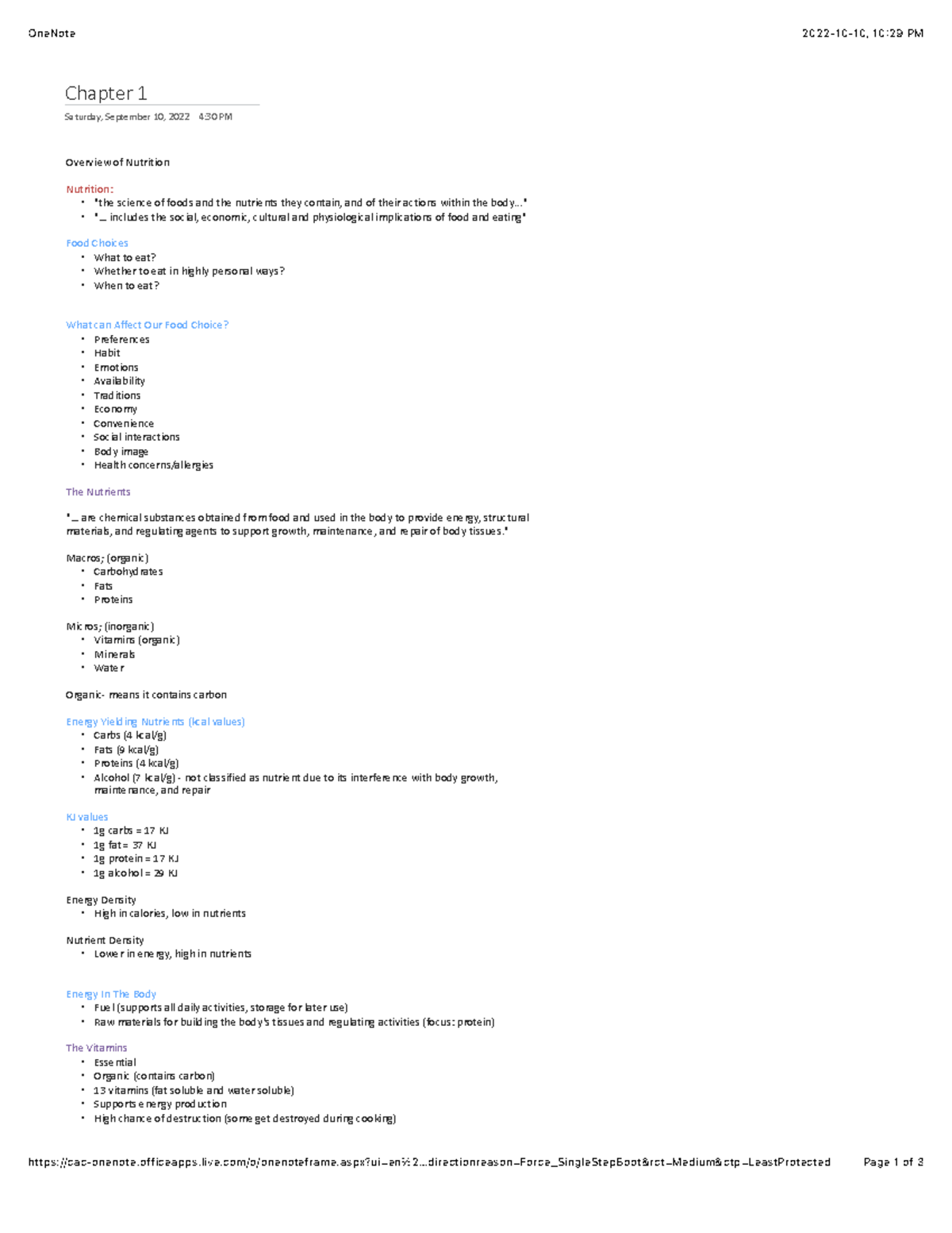 Nutrition 1 - lecture notes - OneNote 2022-10-10, 10:29 PM - Studocu