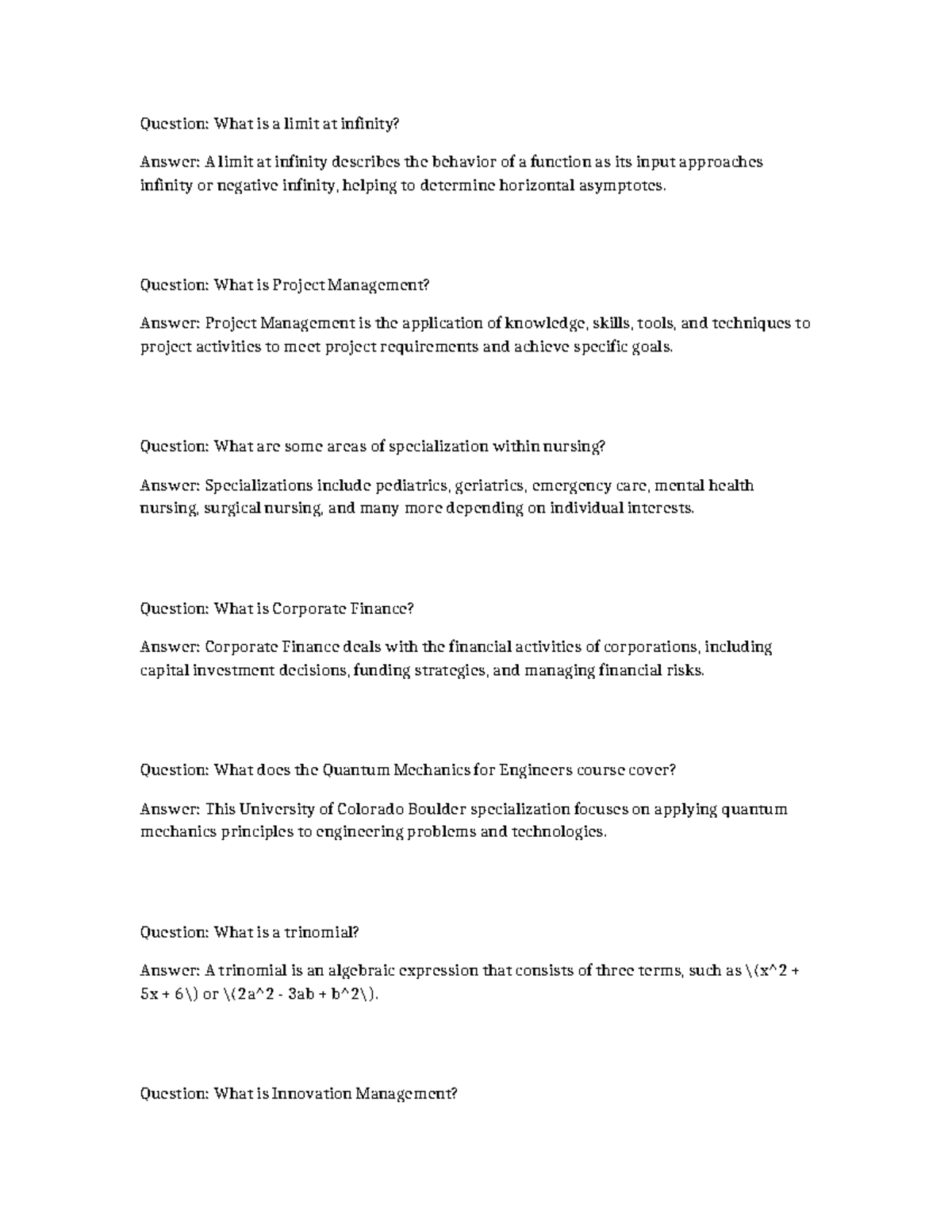 Propositionally picowatt ragger - Question: What is a limit at infinity ...