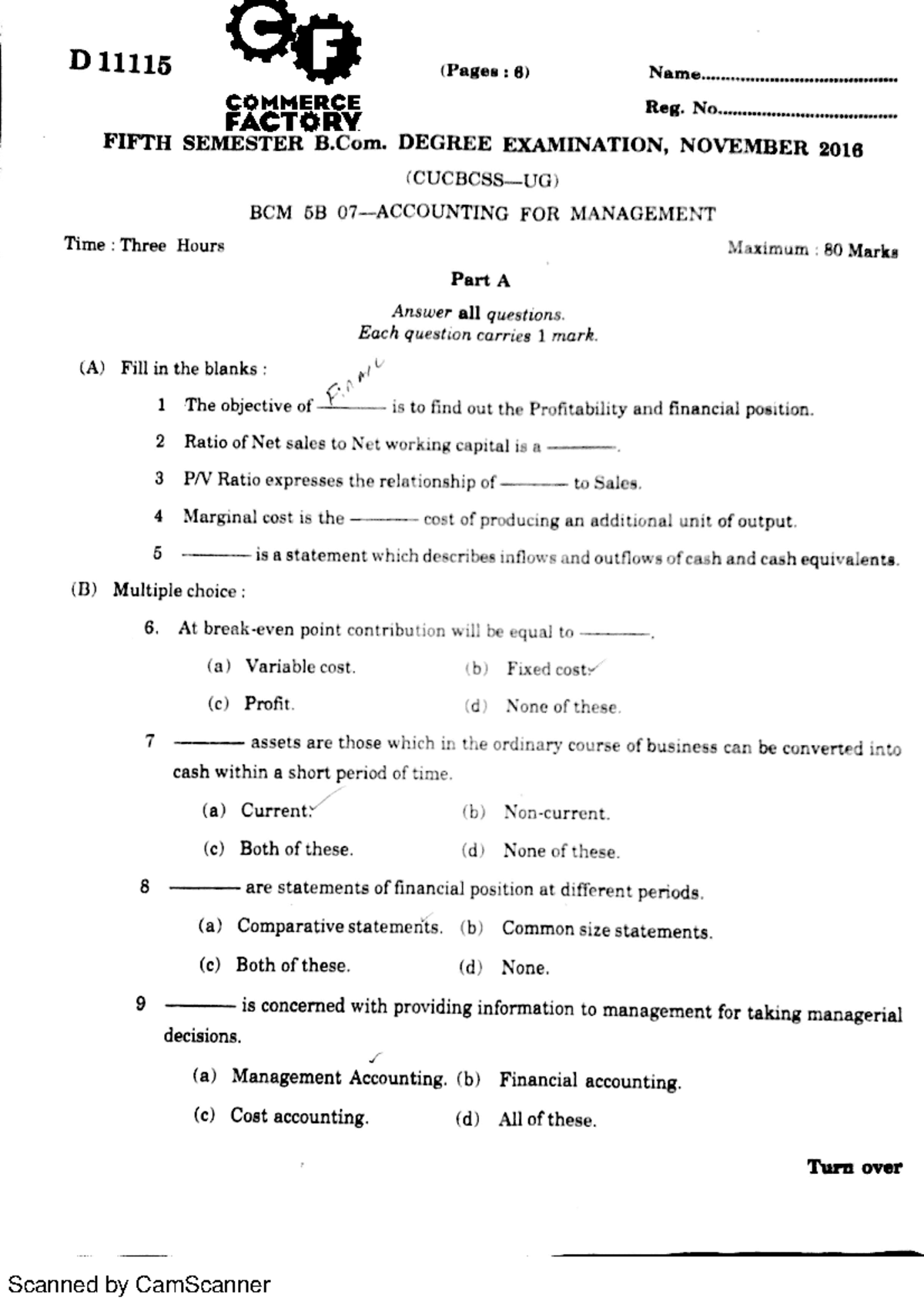 Accounting FOR Managers NOV 2016 - Ba /BBA/BCom calicut university ...