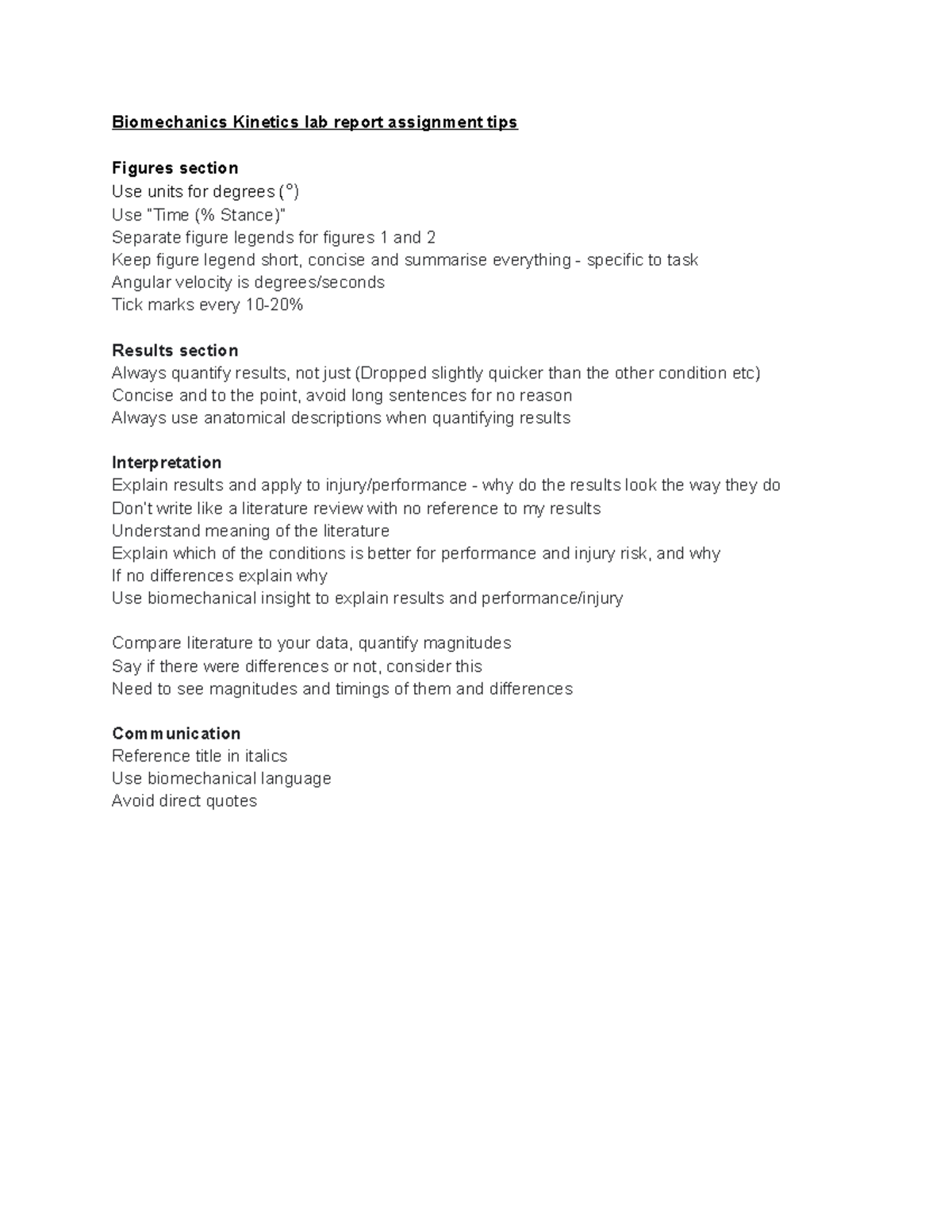 Y2 Sport science - Biomechanics lab report tips and help - Biomechanics ...