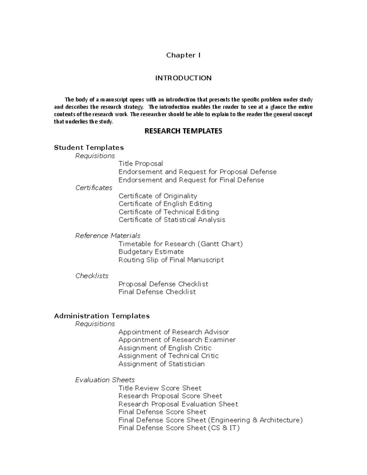 Undergraduate- Research- Templates - Chapter I INTRODUCTION The body of ...