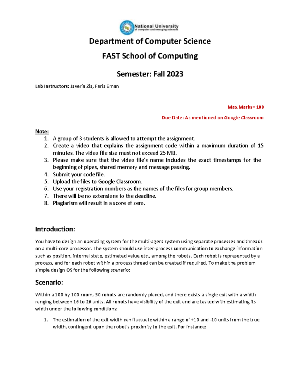 Project CS - esay - Department of Computer Science FAST School of Computing Semester: Fall 2023 ...