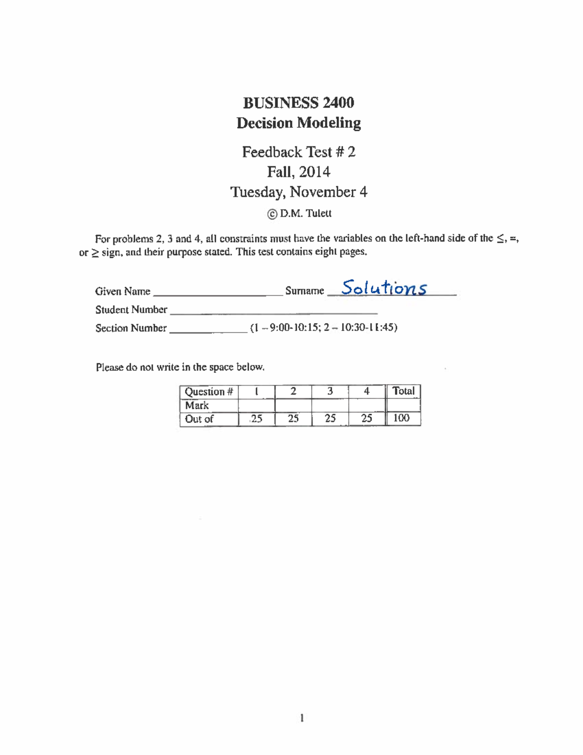 Test 4 November Fall 2014 Questions And Answers Busi 2400 Warning Decodescan Unexpected