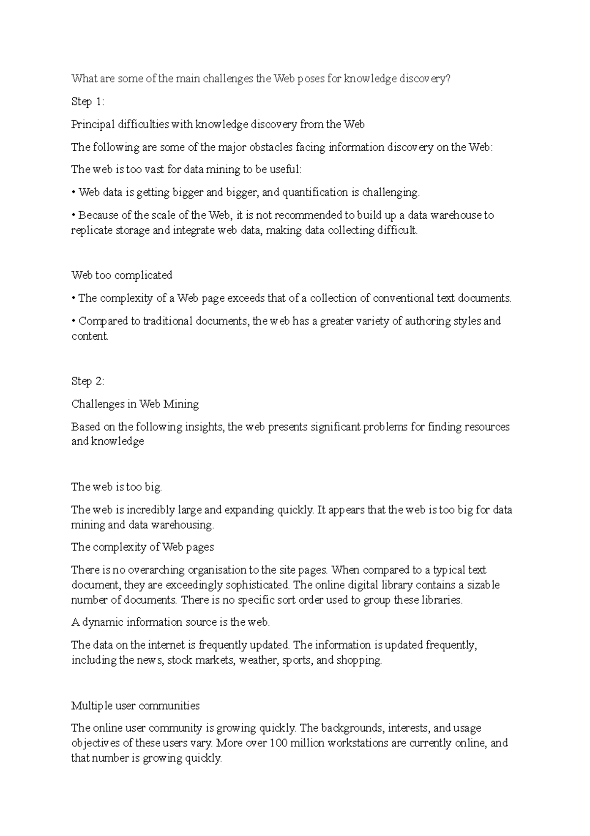 Web minig relaterd question and answer - What are some of the main ...